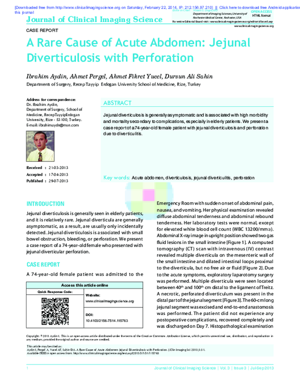 (PDF) A Rare Cause of Acute Abdomen: Jejunal Diverticulosis with ...
