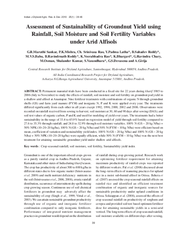 (PDF) Assessment of Sustainability of Groundnut Yield using Rainfall, Soil Moisture and Soil ...