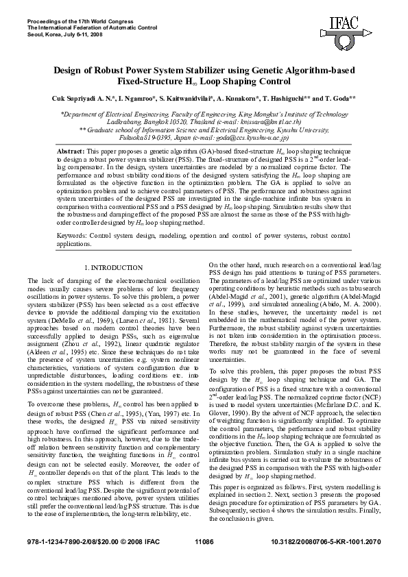 (PDF) Design of a robust power system stabilizer using fuzzy logic for a multi-machine power system