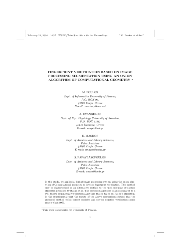 Fingerprint Verification Based on Image Processing Segmentation Using an Onion Algorithm of ...