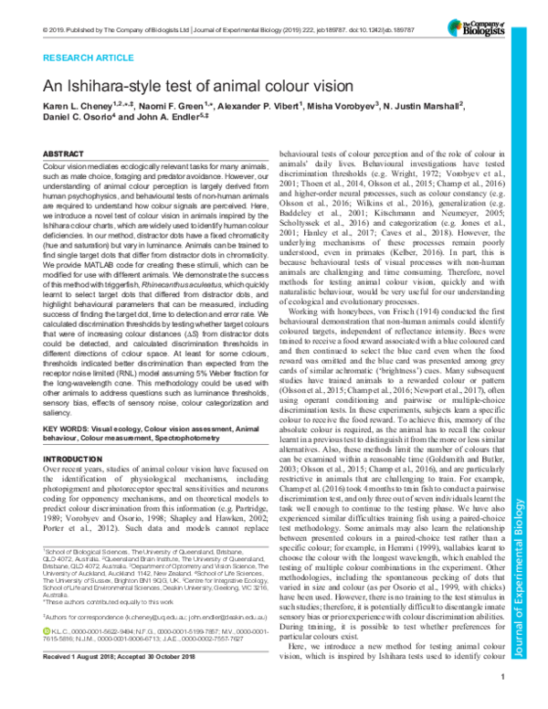 (PDF) An Ishihara-style test of animal colour vision