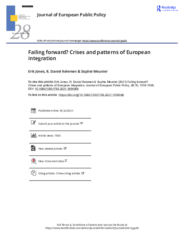 (PDF) Failing forward? Crises and patterns of European integration
