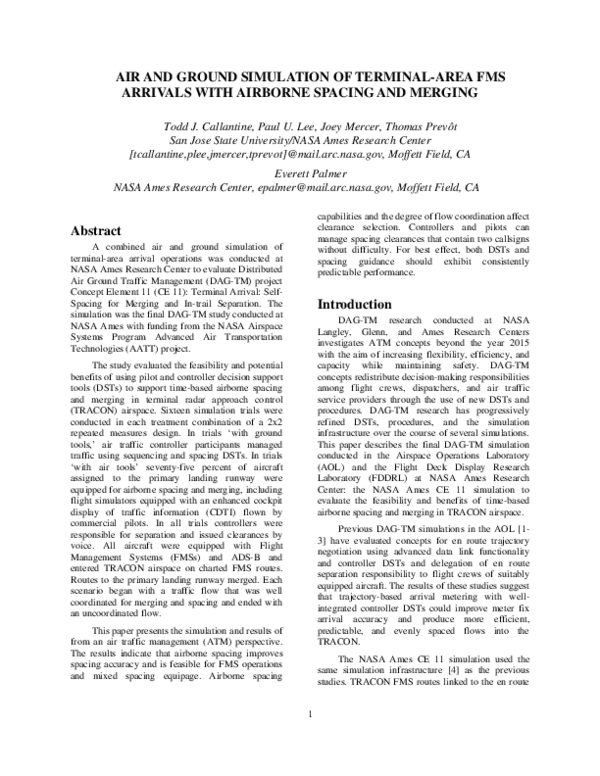 (PDF) Air and ground simulation of terminal-area FMS arrivals with ...