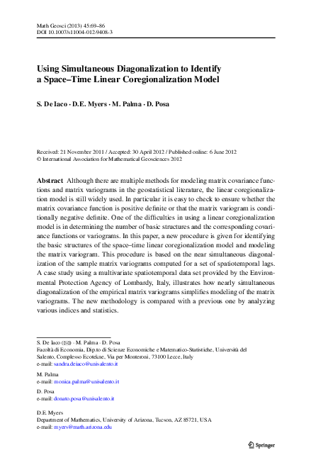 Pdf Using Simultaneous Diagonalization To Identify A Space Time