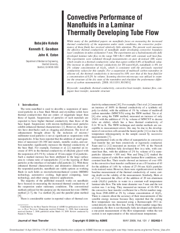 (PDF) Convective Performance of Nanofluids in a Laminar Thermally ...