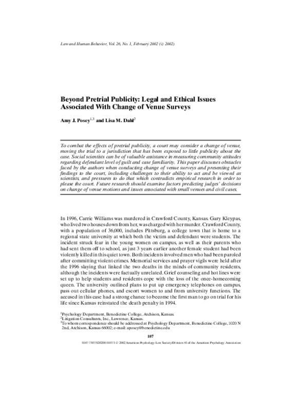 (PDF) Beyond pretrial publicity: Legal and ethical issues associated ...