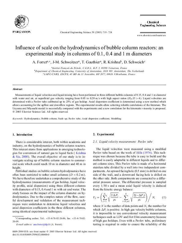 (PDF) Influence of scale on the hydrodynamics of bubble column reactors: an experimental study ...