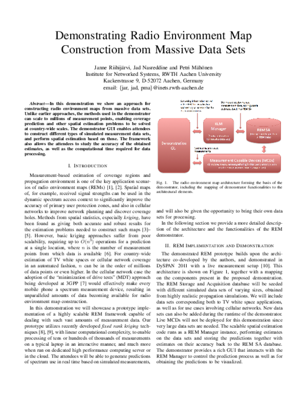 (PDF) Demonstrating radio environment map construction from massive data sets | Jad Nasreddine ...