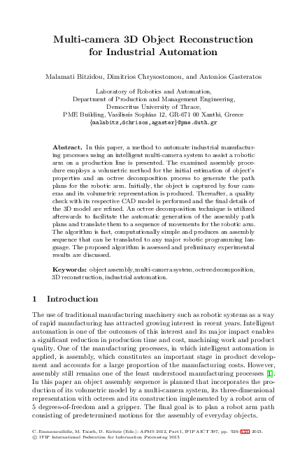 (PDF) Multi-camera 3D object reconstruction for industrial automation