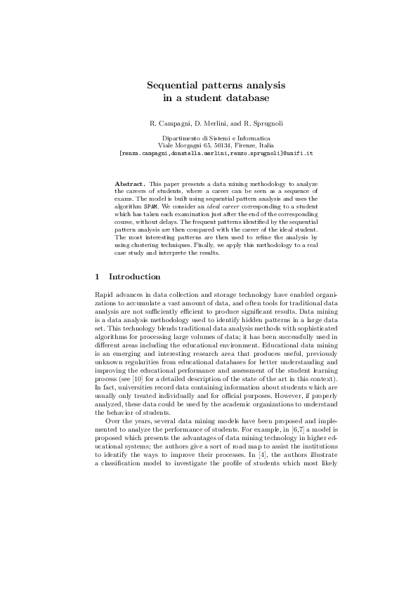 (PDF) Sequential patterns analysis in a student database