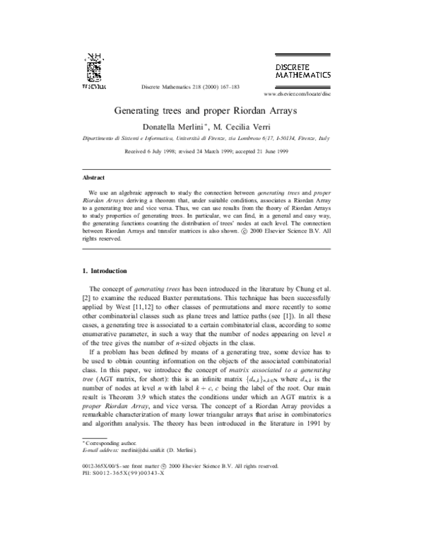 (PDF) Generating trees and proper Riordan Arrays