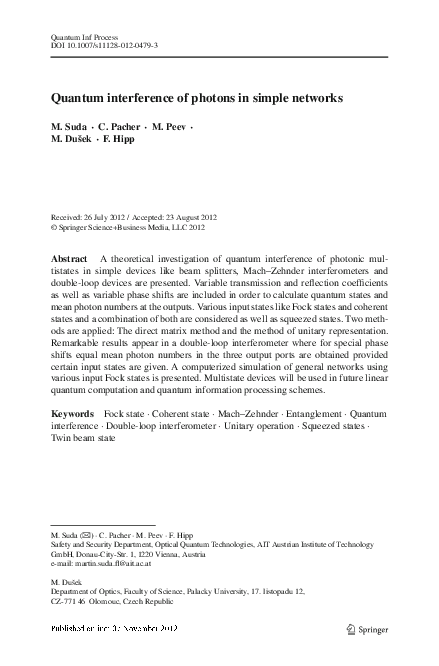 (PDF) Quantum interference of photons in simple networks | Momtchil Peev - Academia.edu