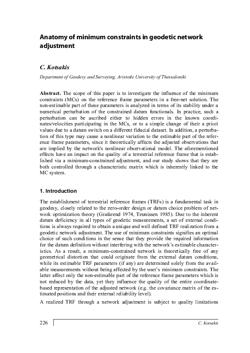 (PDF) Anatomy of minimum constraints in geodetic network adjustment