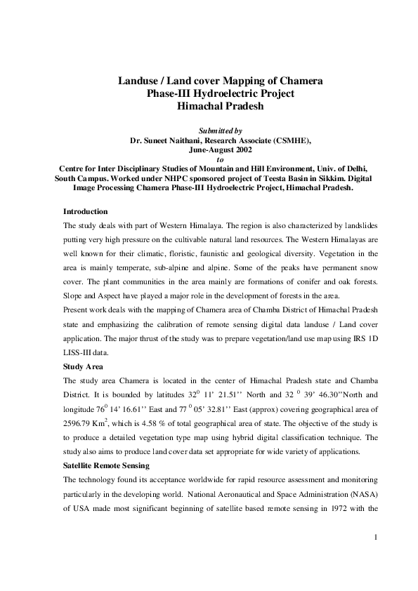 (PDF) Landuse / Land cover Mapping of Chamera Phase-III Hydroelectric ...