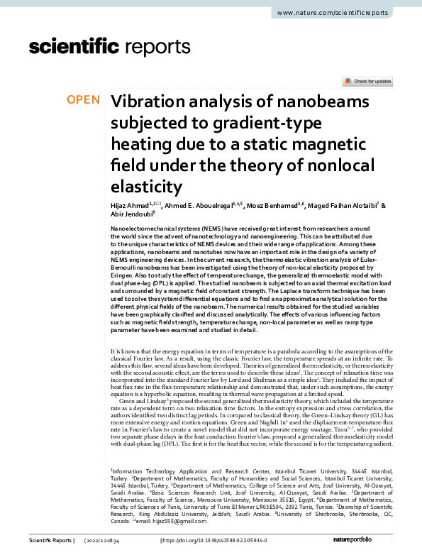 (PDF) Vibration analysis of nanobeams subjected to gradient-type heating due to a static ...