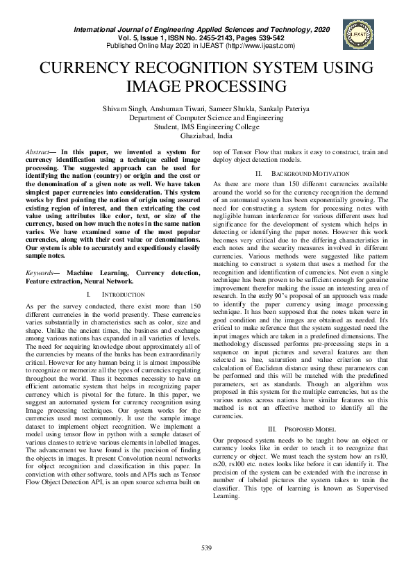 Pdf Currency Recognition System Using Image Processing