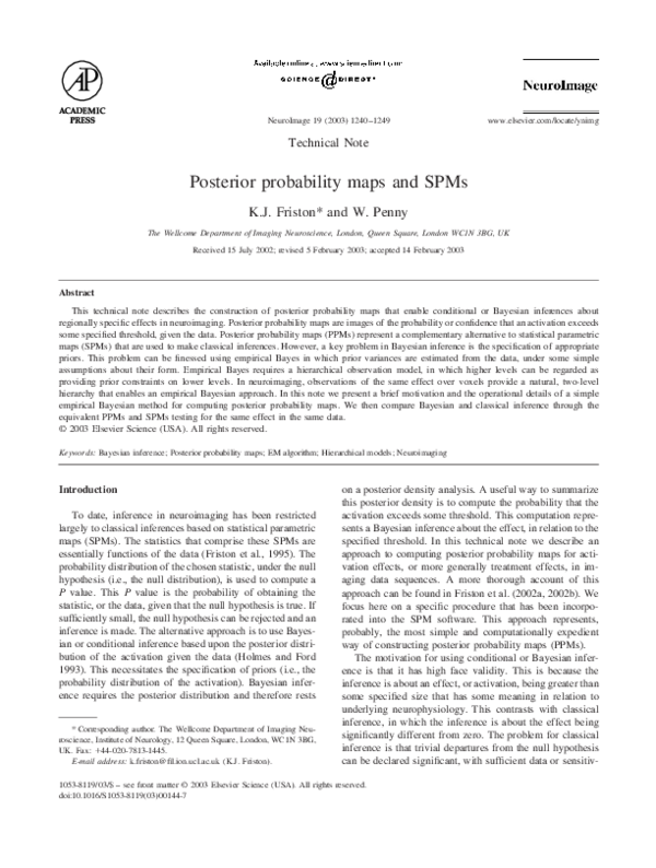 (PDF) Posterior probability maps and SPMs