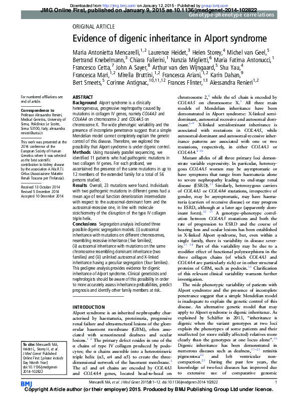 Pdf Evidence Of Digenic Inheritance In Alport Syndrome