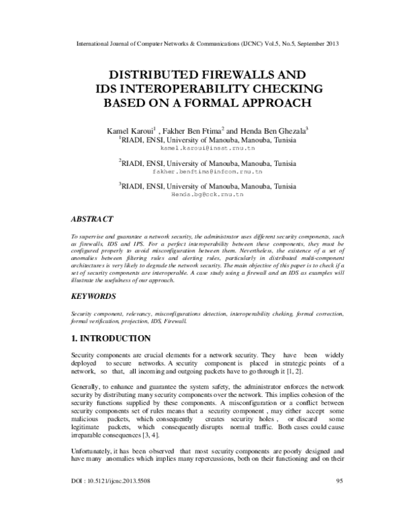 Pdf Distributed Firewalls And Ids Interoperability Checking Based On A Formal Approach
