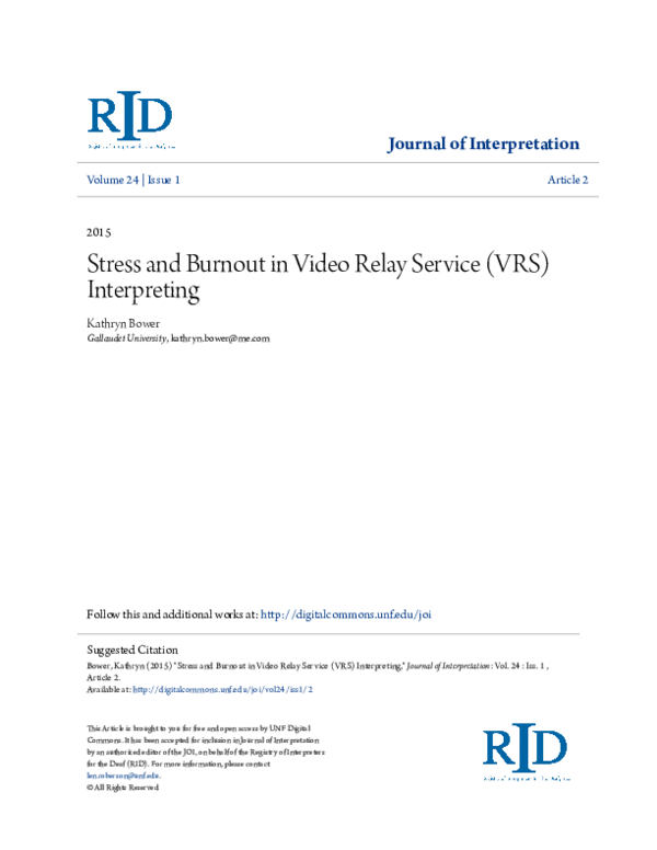 (PDF) Stress and Burnout in Video Relay Service (VRS) Interpreting