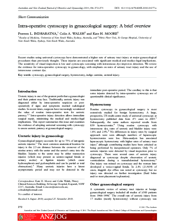 (PDF) Intra-operative cystoscopy in gynaecological surgery: A brief ...