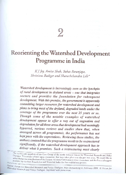 (PDF) Reorienting the Watershed Development Programme in India