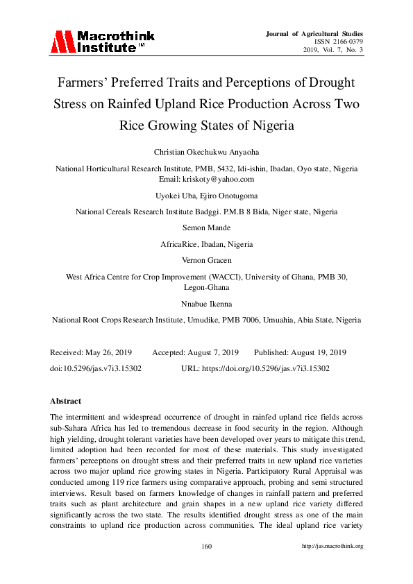(PDF) Farmers’ Preferred Traits and Perceptions of Drought Stress on Rainfed Upland Rice ...