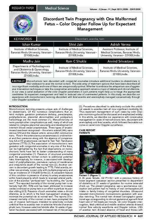 (PDF) Discordant Twin Pregnancy with One Malformed Fetus – Color ...