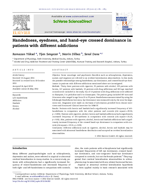 (PDF) Handedness, eyedness, and hand–eye crossed dominance in patients ...