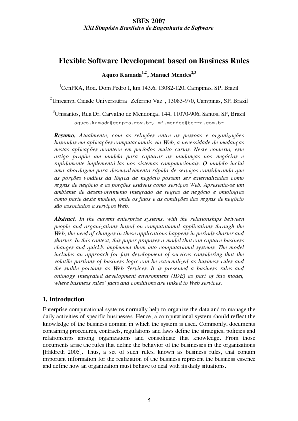 (PDF) Flexible Software Development based on Business Rules