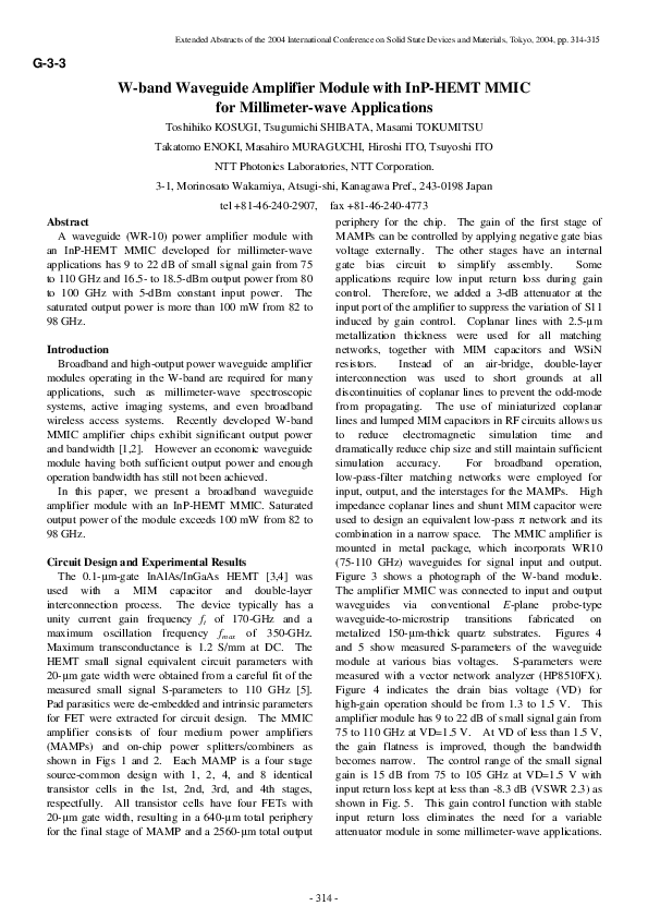 (PDF) W-band Waveguide Amplifier Module with InP-HEMT MMIC for ...