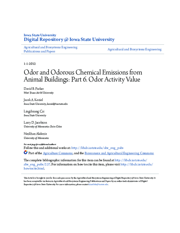 (PDF) Odor and Odorous Chemical Emissions from Animal Buildings: Part 2 ...