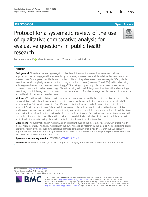 (PDF) Protocol for a systematic review of the use of qualitative ...