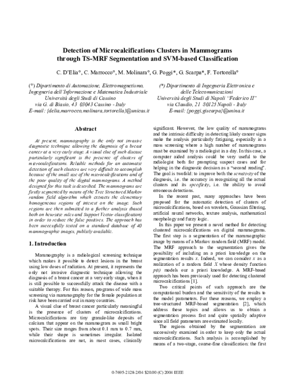 (PDF) Detection of Microcalcifications Clusters in Mammograms through TS-MRF Segmentation and ...