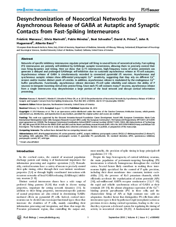 (PDF) Desynchronization of Neocortical Networks by Asynchronous Release of GABA at Autaptic and ...