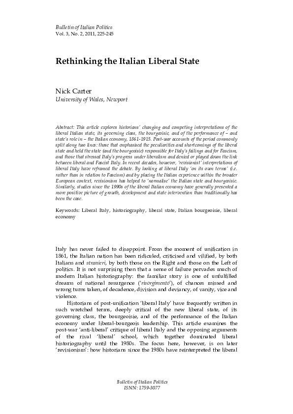 (PDF) Rethinking the Italian Liberal State