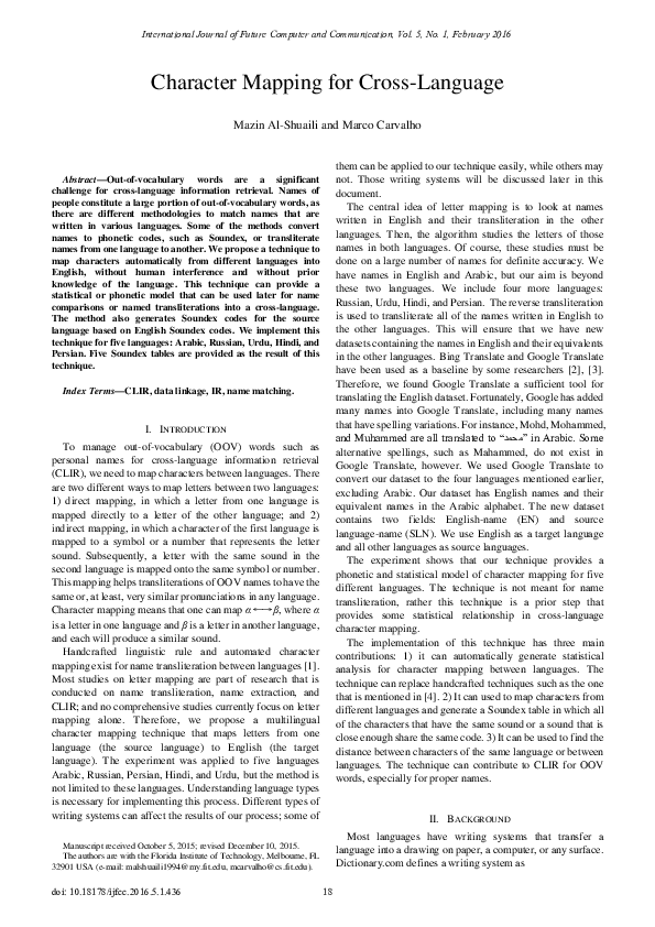 (PDF) Character Mapping for Cross-Language