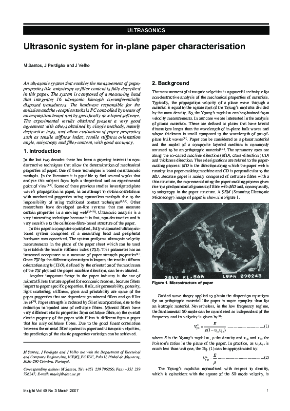 (PDF) Ultrasonic system for in-plane paper characterisation