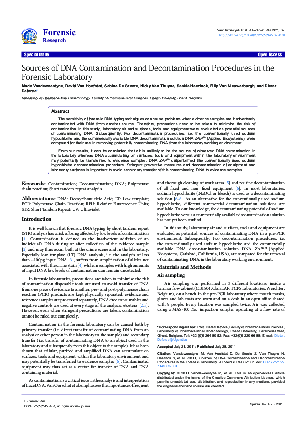 (PDF) Sources of DNA contamination and decontamination procedures in ...