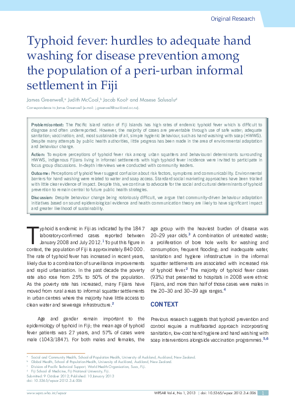 (PDF) Typhoid fever: hurdles to adequate hand washing for disease ...