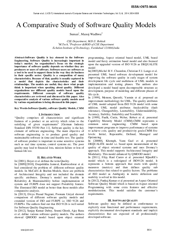 (PDF) Comparative Study of Software Quality Models