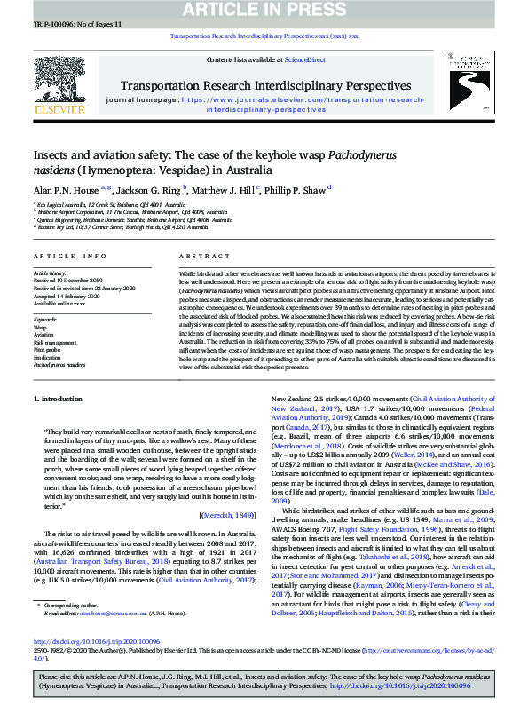 (PDF) Insects and aviation safety: The case of the keyhole wasp ...