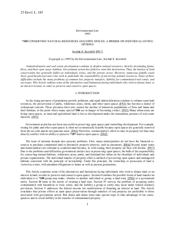 (PDF) Conserving Natural Resources and Open Spaces: A Primer on ...