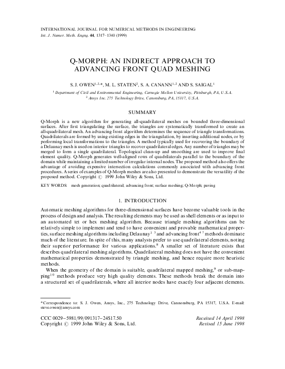 (PDF) Q-Morph: an indirect approach to advancing front quad meshing