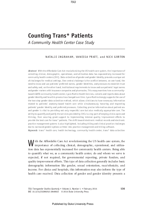 (PDF) Counting Trans* Patients: A Community Health Center Case Study