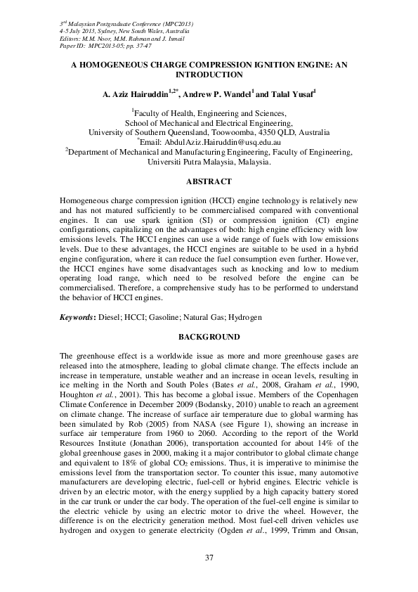 (PDF) An Introduction to a Homogeneous Charge Compression Ignition Engine
