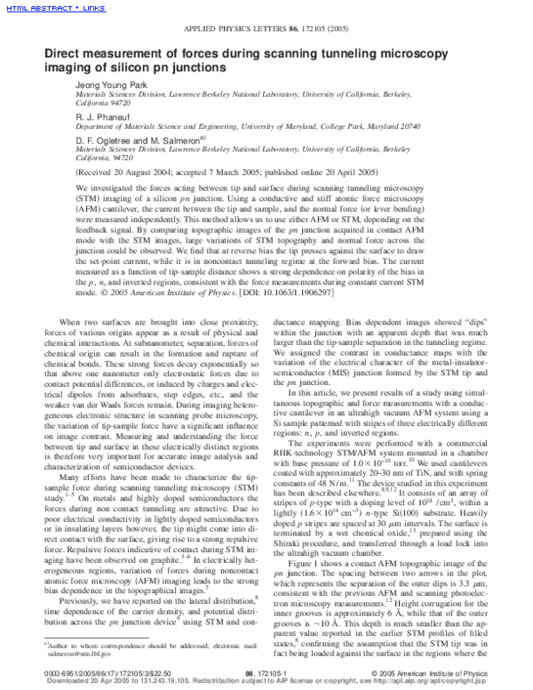 (PDF) Direct measurement of forces during scanning tunneling microscopy ...