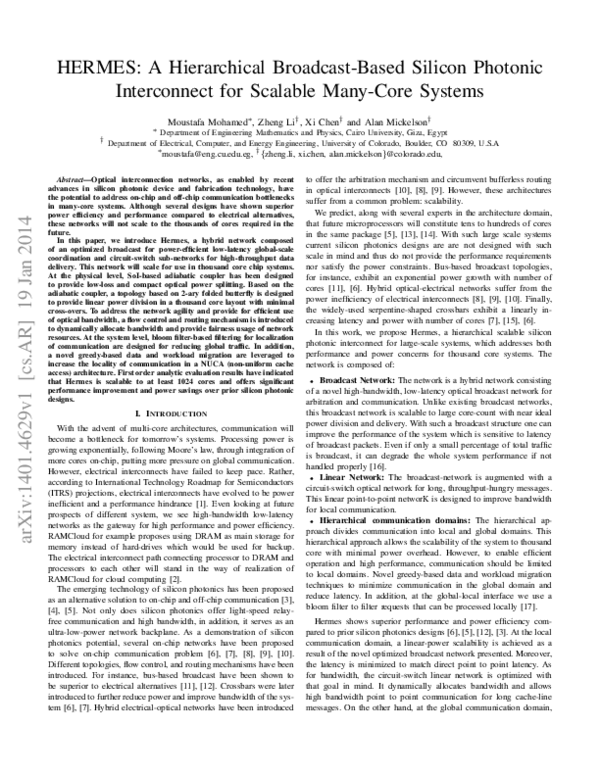 (PDF) HERMES: A Hierarchical Broadcast-Based Silicon Photonic Interconnect for Scalable Many ...