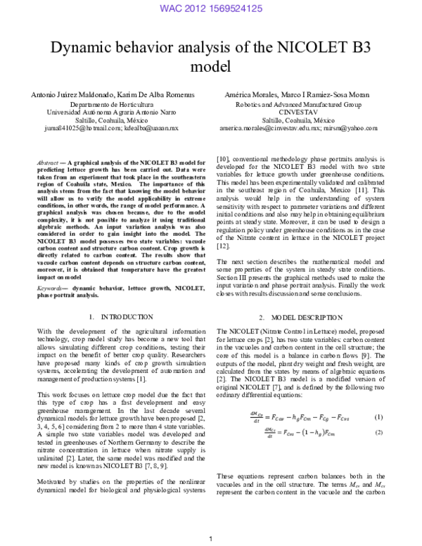 (PDF) Dynamic behavior analysis of the NICOLET B3 model