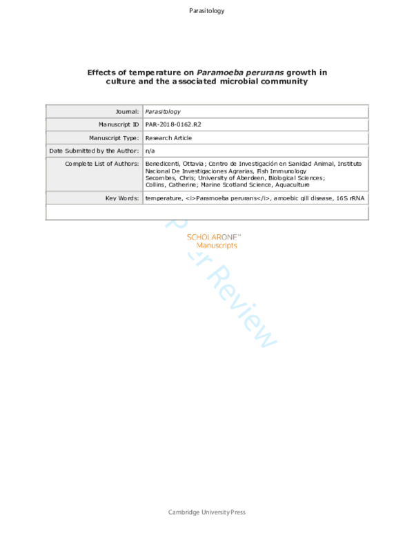(PDF) Effects of temperature on Paramoeba perurans growth in culture ...